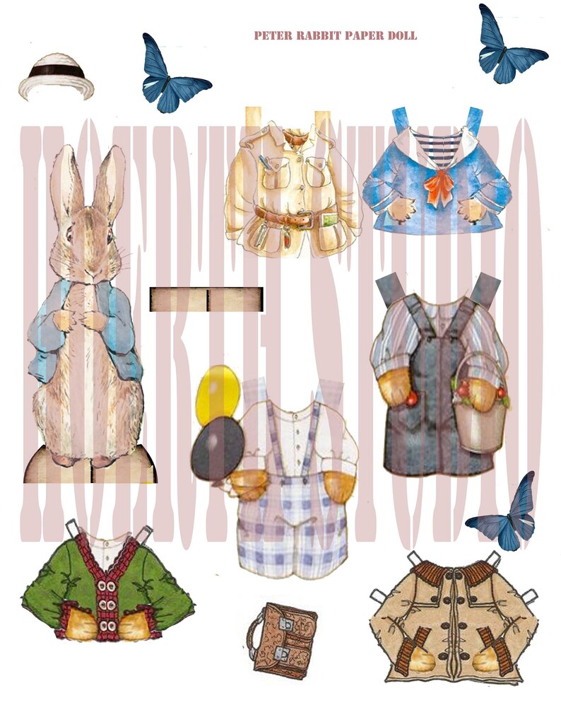 Peter Rabbit Paper doll with storage box printable download | Etsy