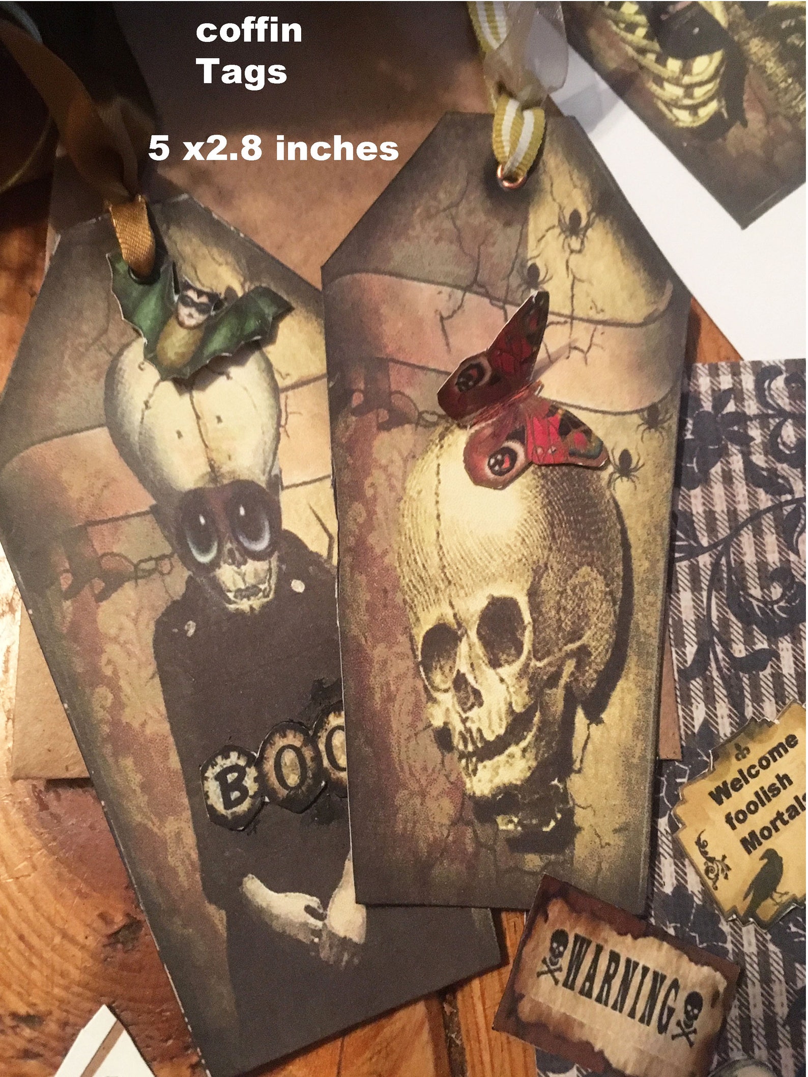 Printable Gothic Coffin Skeleton Tags Halloween Ephemera | Etsy