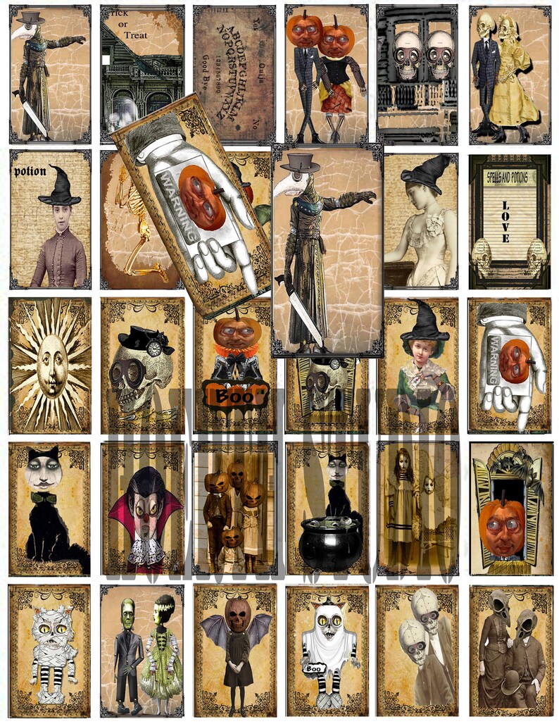 Printable Halloween Collage Sheet Dominoes Craft Skull Sheet Etsy