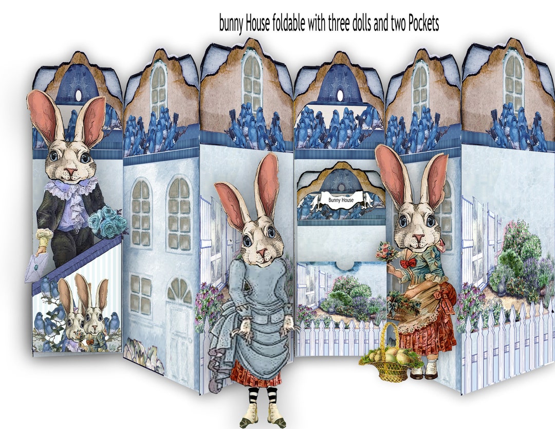 Printable Bunny Foldable Paper Including Pockets and Three Paper Dolls ...