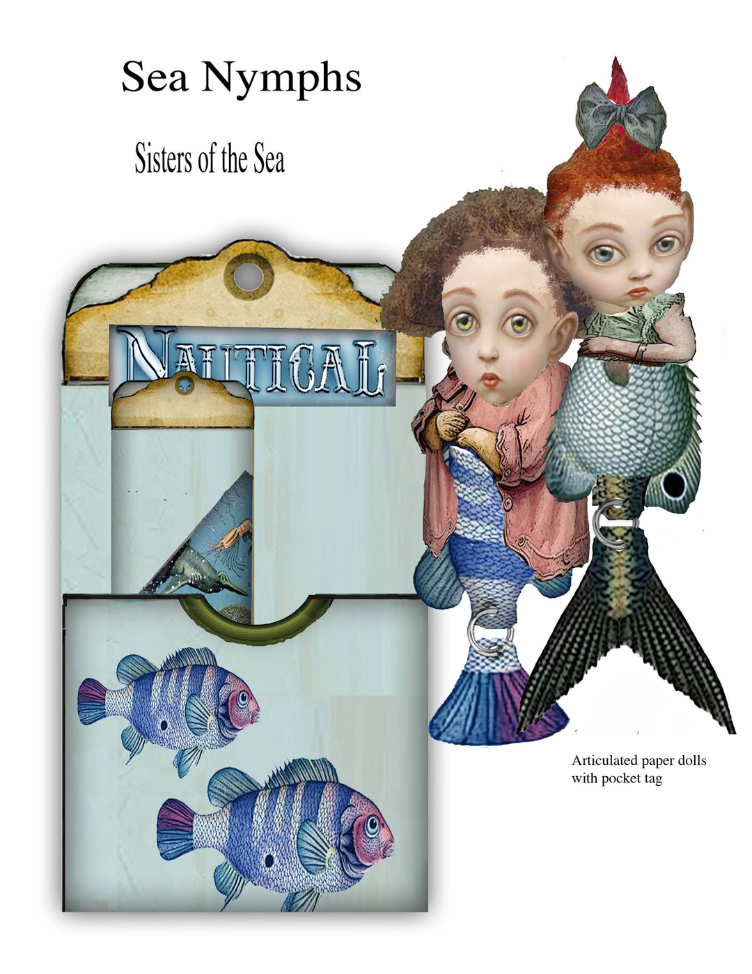 Printable Little Mermaids Nymphs of the Sea Two Paper Dolls With Pocket ...