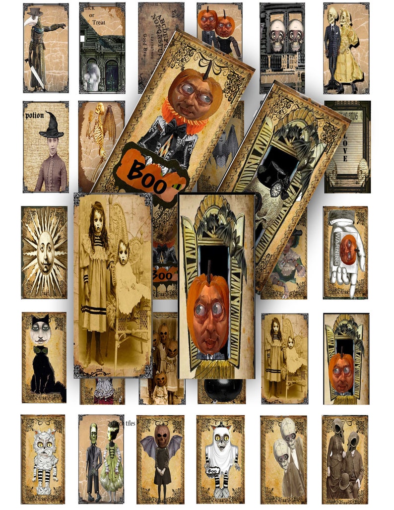 Printable Halloween Collage Sheet Dominoes Craft Skull Sheet Etsy