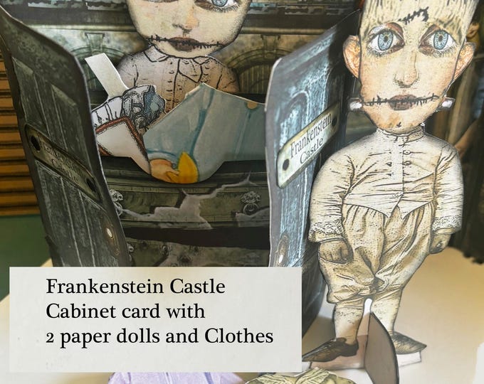 Printable Cabinet Card Halloween Style Paper Dolls Frankenstein Monster ...
