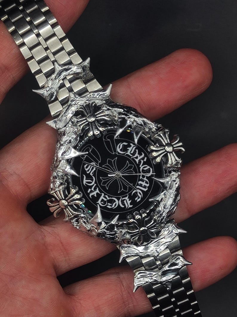 Chrome Hearts Style Custom Casio Watch – Gothic Cross & Spike Bracelet ...