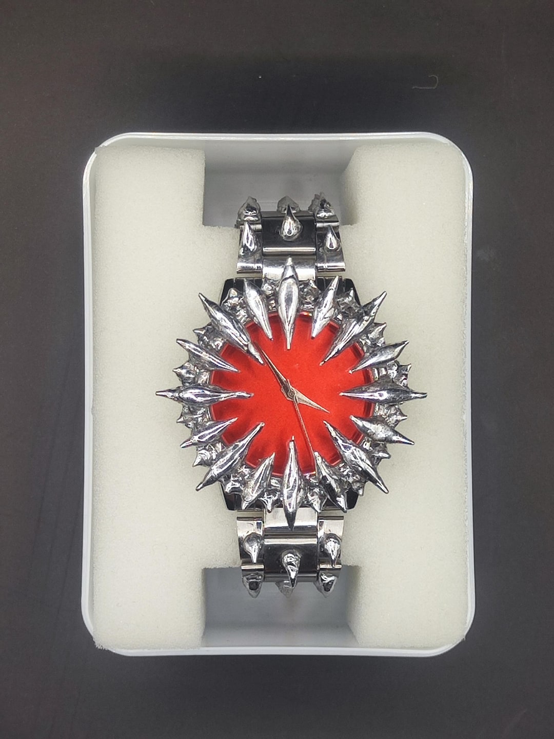 Custom Casio Spiked Watch – Gothic Punk Red Dial Statement Wristwatch ...