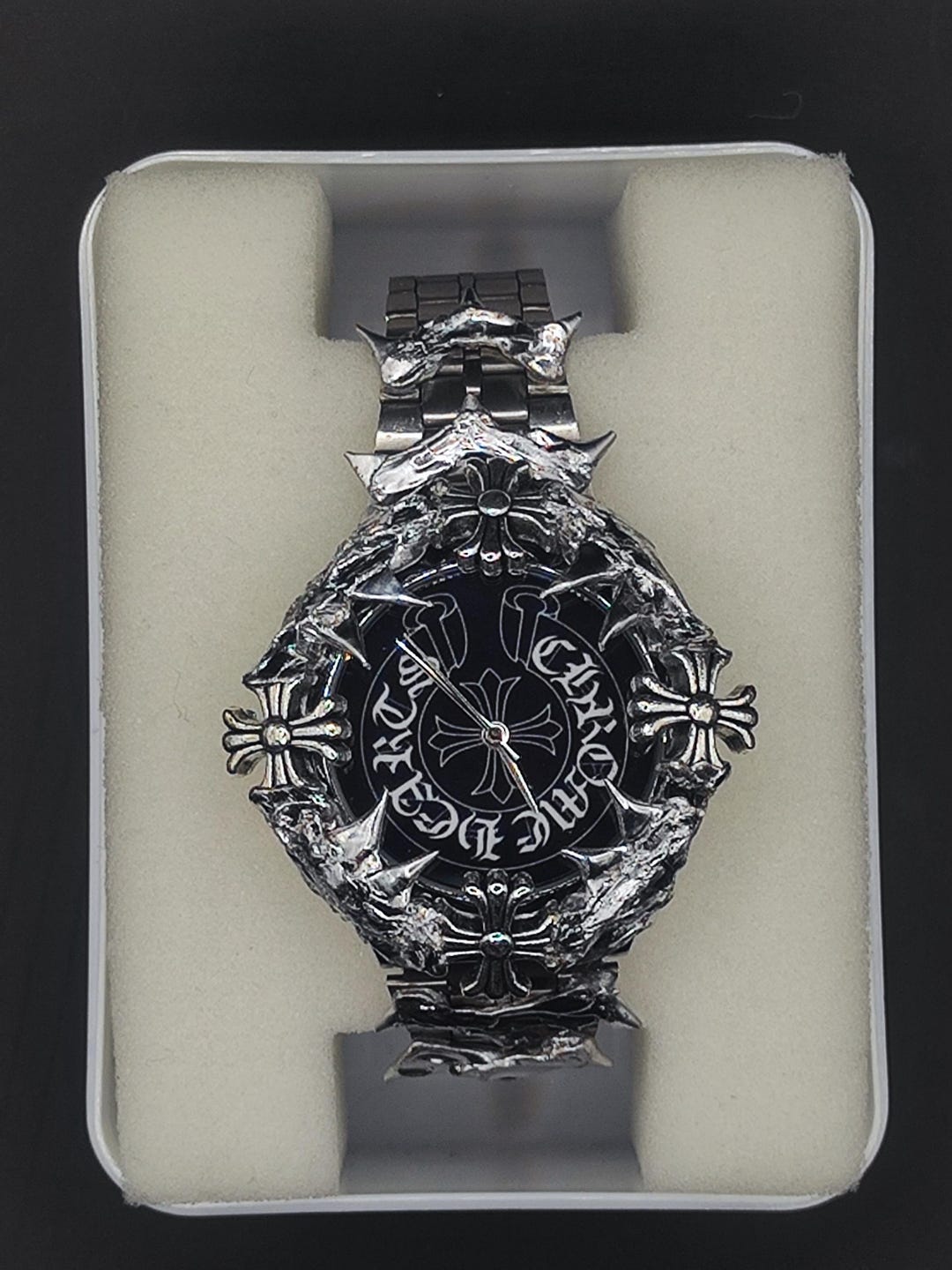 Chrome Hearts Style Custom Casio Watch – Gothic Cross & Spike Bracelet ...