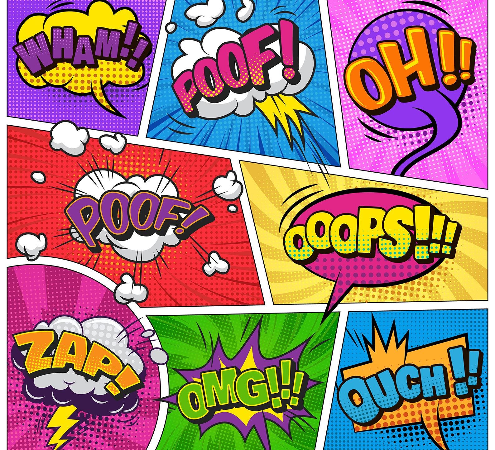 Comic Style Action Bubbles Clipart: Superhero Pop Art (SVG, PNG) - Etsy