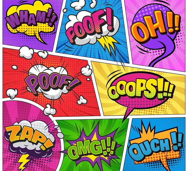 Comic Style Action Bubbles Clipart: Superhero Pop Art (SVG, PNG) - Etsy