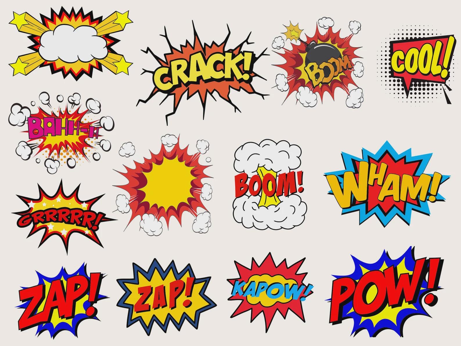 Comic Style Action Bubbles Clipart: Superhero Pop Art (SVG, PNG) - Etsy