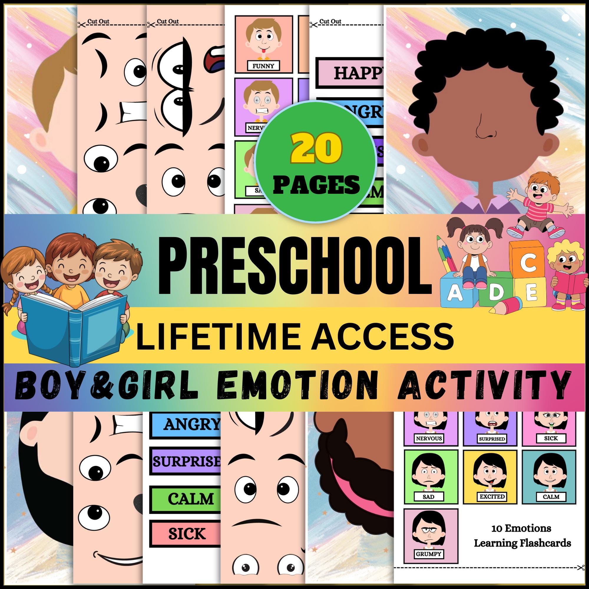 Printable Emotions Activity Preschool Kids | Boy Girl Face Parts ...