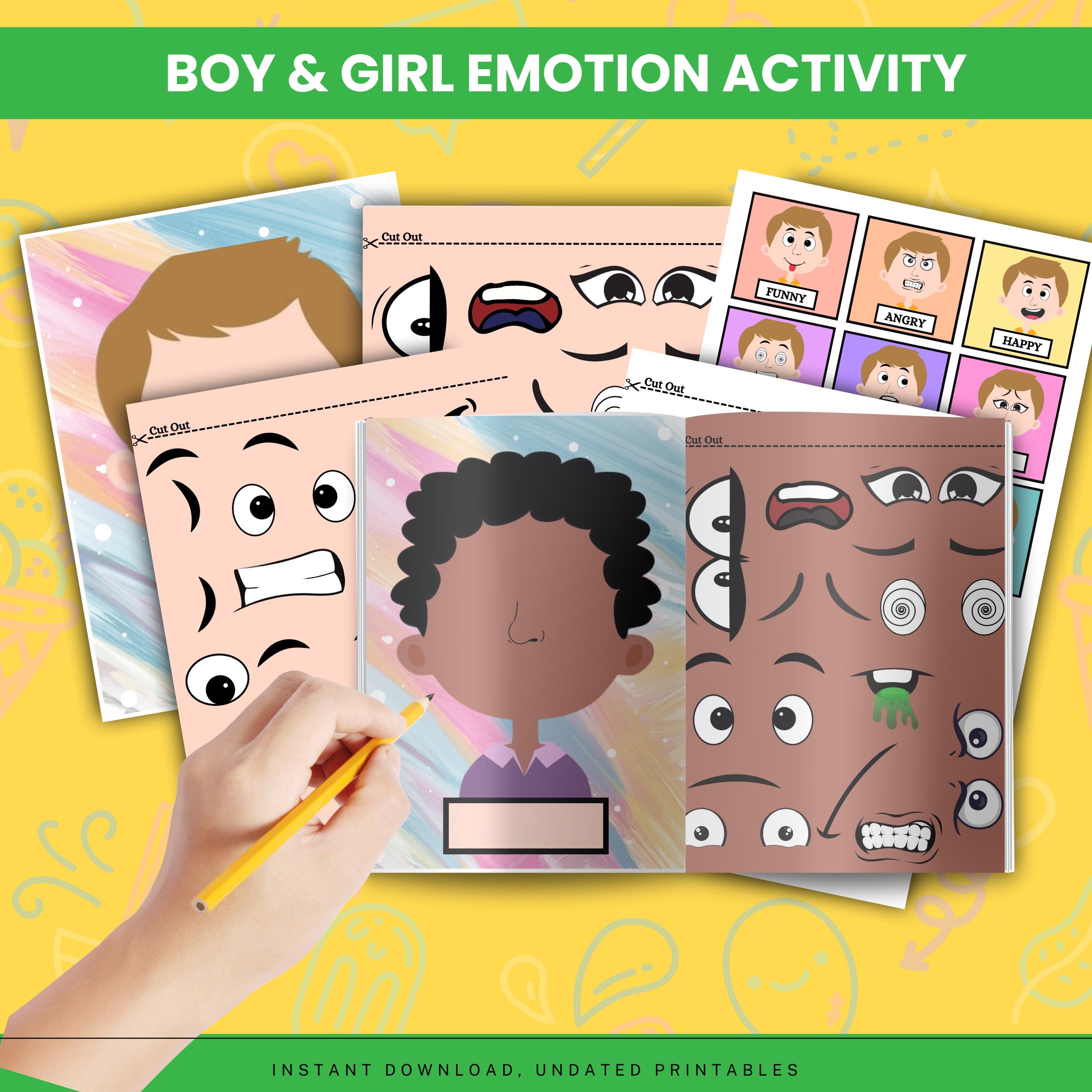 Printable Emotions Activity Preschool Kids | Boy Girl Face Parts ...