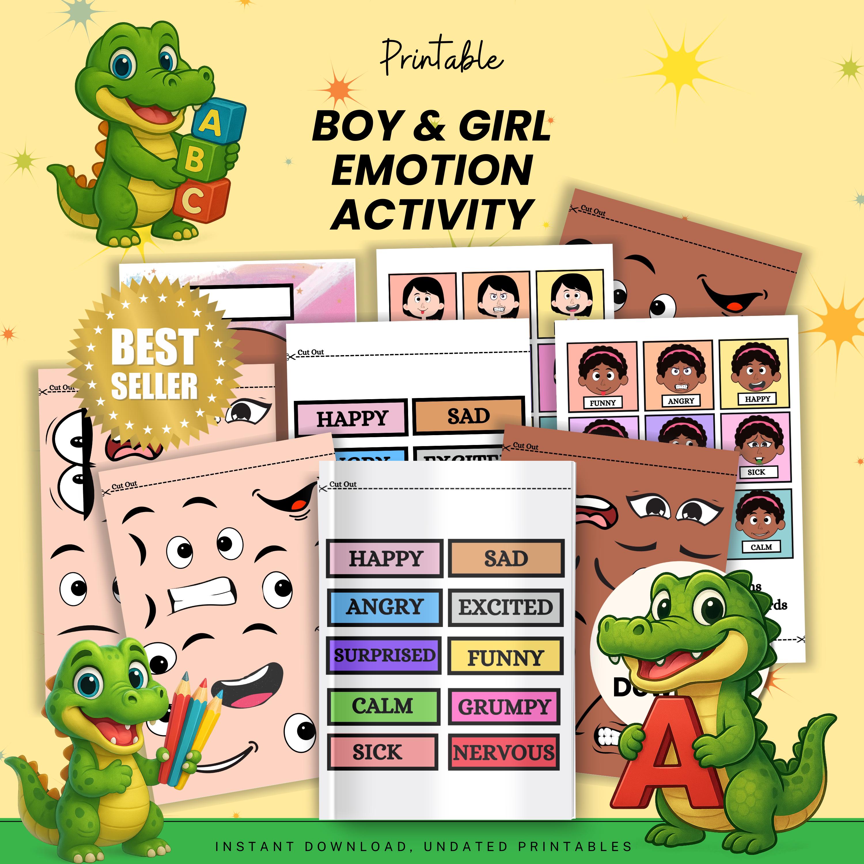 Printable Emotions Activity Preschool Kids | Boy Girl Face Parts ...