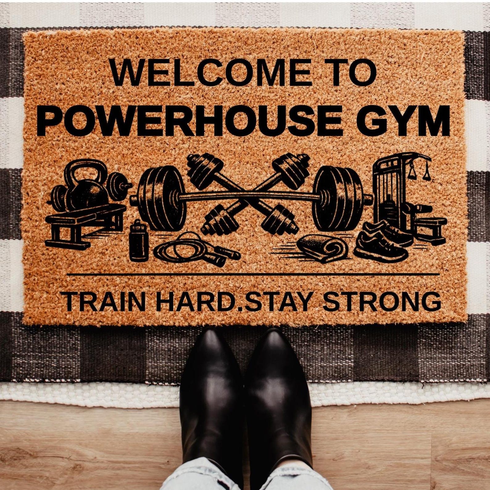 Personalized Gym Doormat, Custom Powerhouse Gym Welcome Mat, Home Gym ...