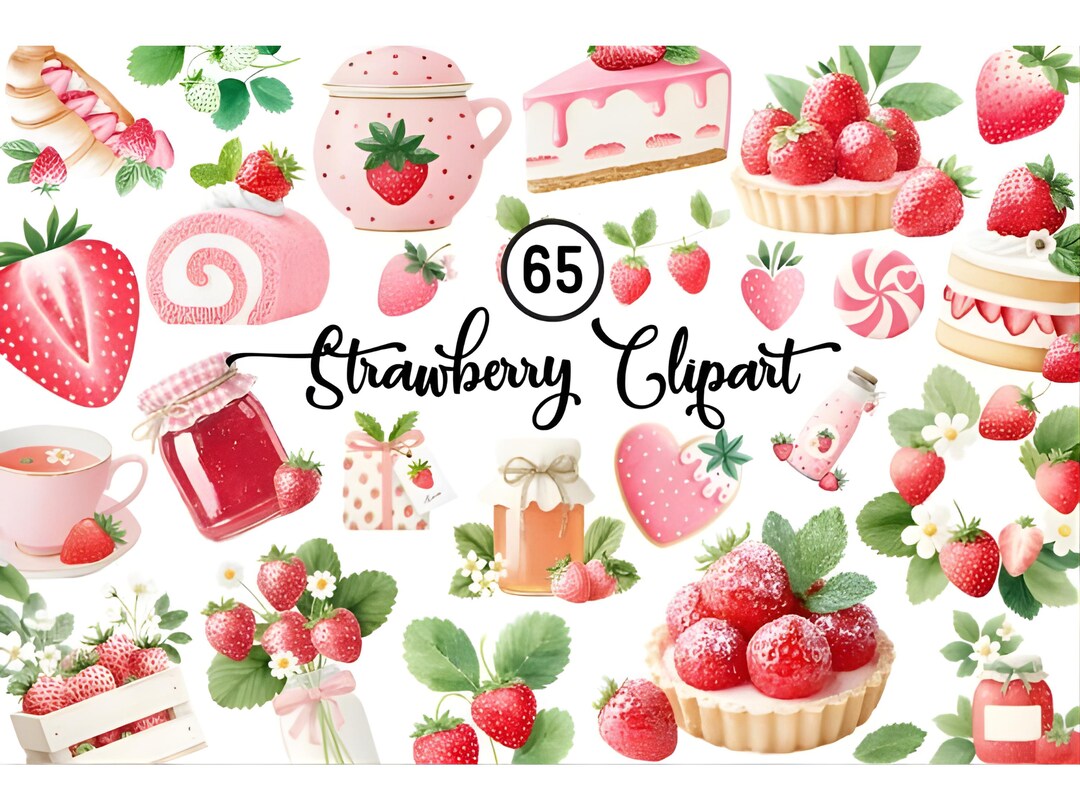 Watercolor Strawberry Clipart Bundle: Berry First Birthday Graphics ...