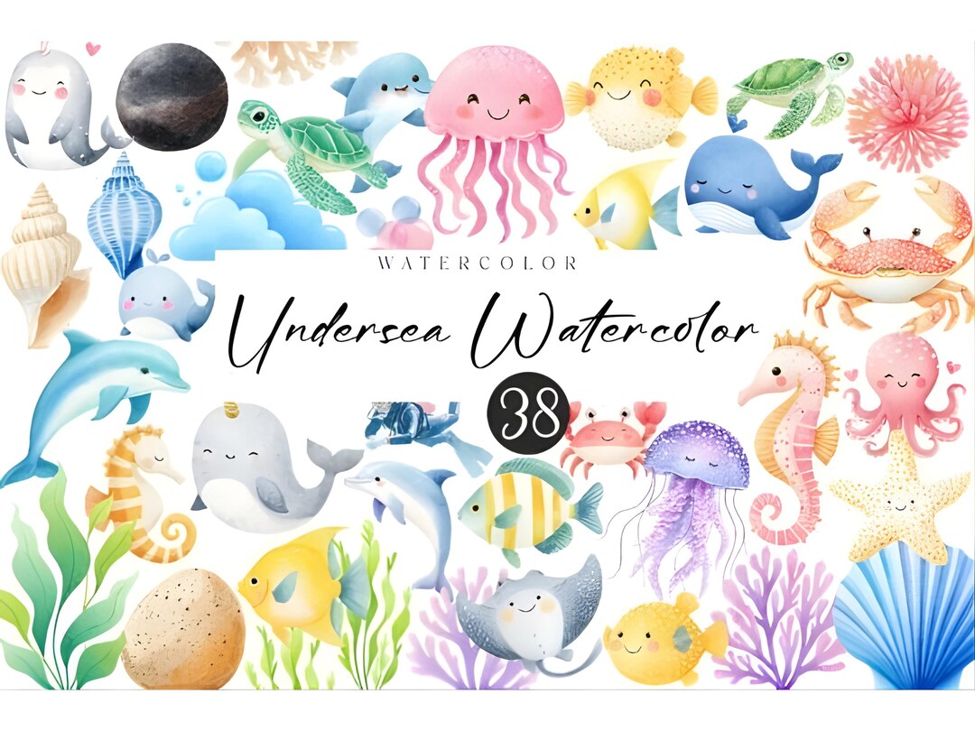 Sea Animals PNG, Under the Sea Clipart Bundle, Watercolor Ocean Set - Etsy