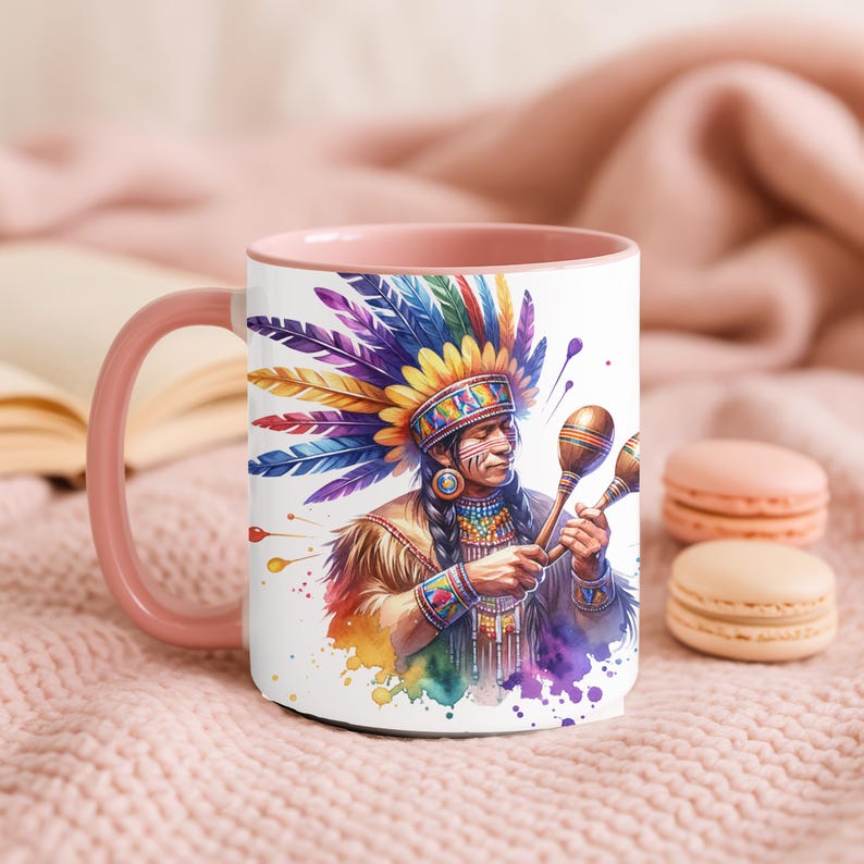 Aquarelltasse der amerikanischen Ureinwohner | Geschenk für Stammes ...
