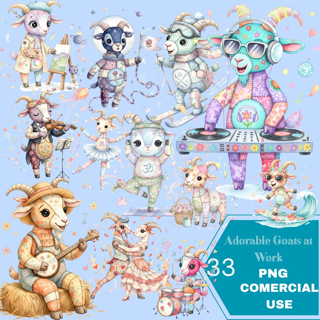 Adorable Goats at Work Clipart Bundle, Cute Goats in Jobs Images ...