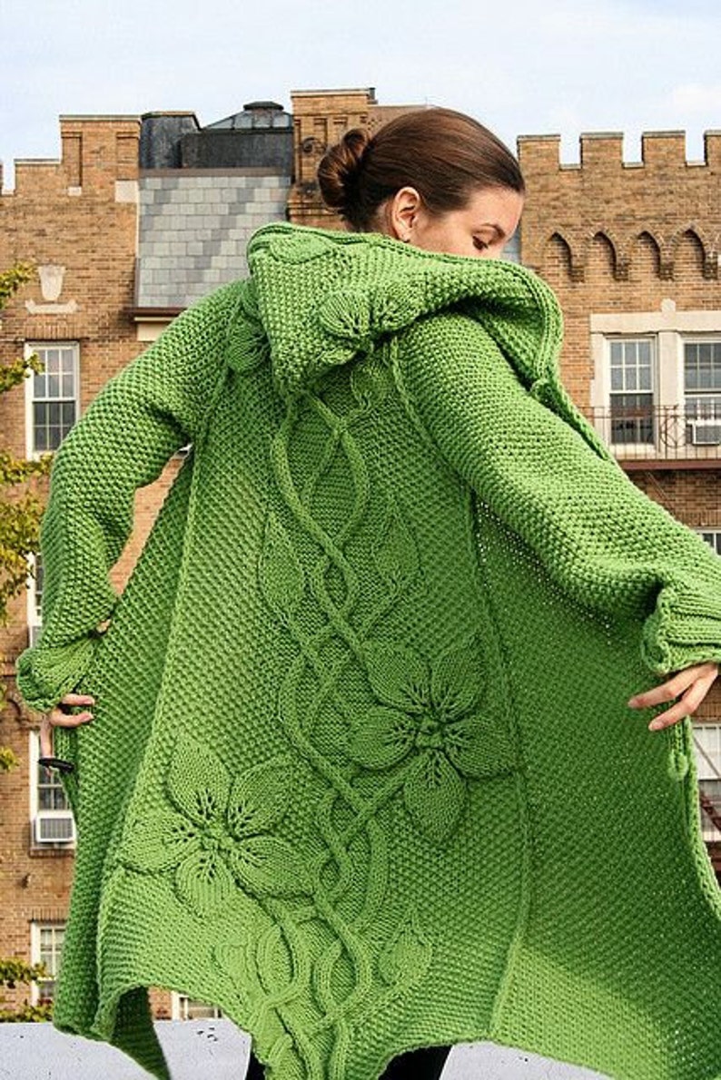 Long Hooded Knit Coat W/poinsettias cloaked in - Etsy