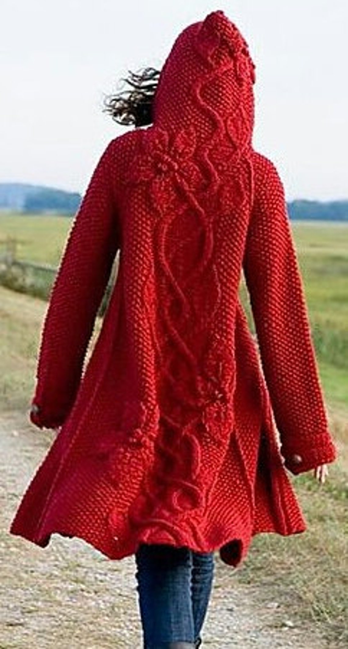Long Hooded Knit Coat W/poinsettias cloaked in - Etsy