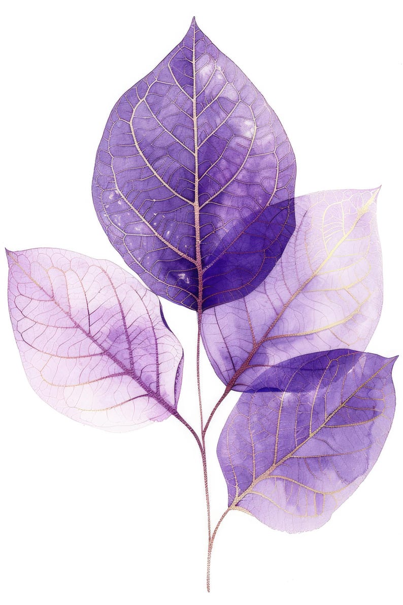 10 Purple Gold Leaves Clipart, Leaves Print, Printable Watercolor ...