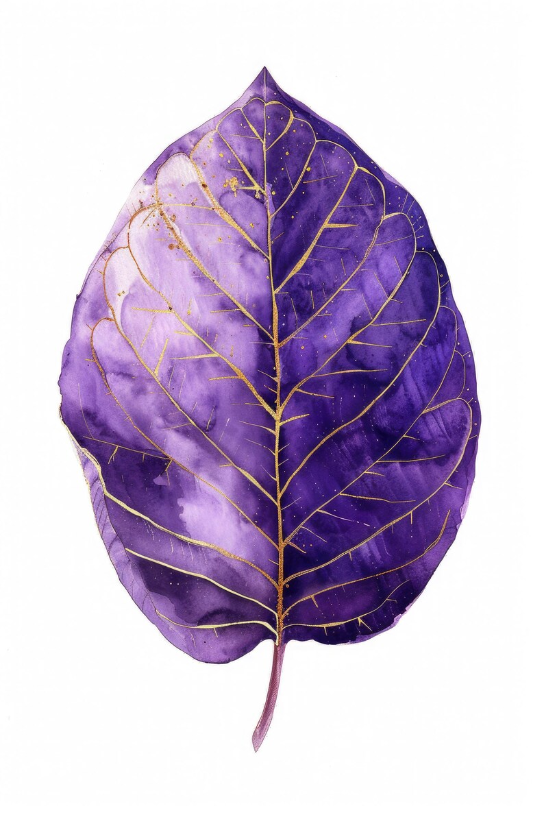 10 Purple Gold Leaves Clipart, Leaves Print, Printable Watercolor ...