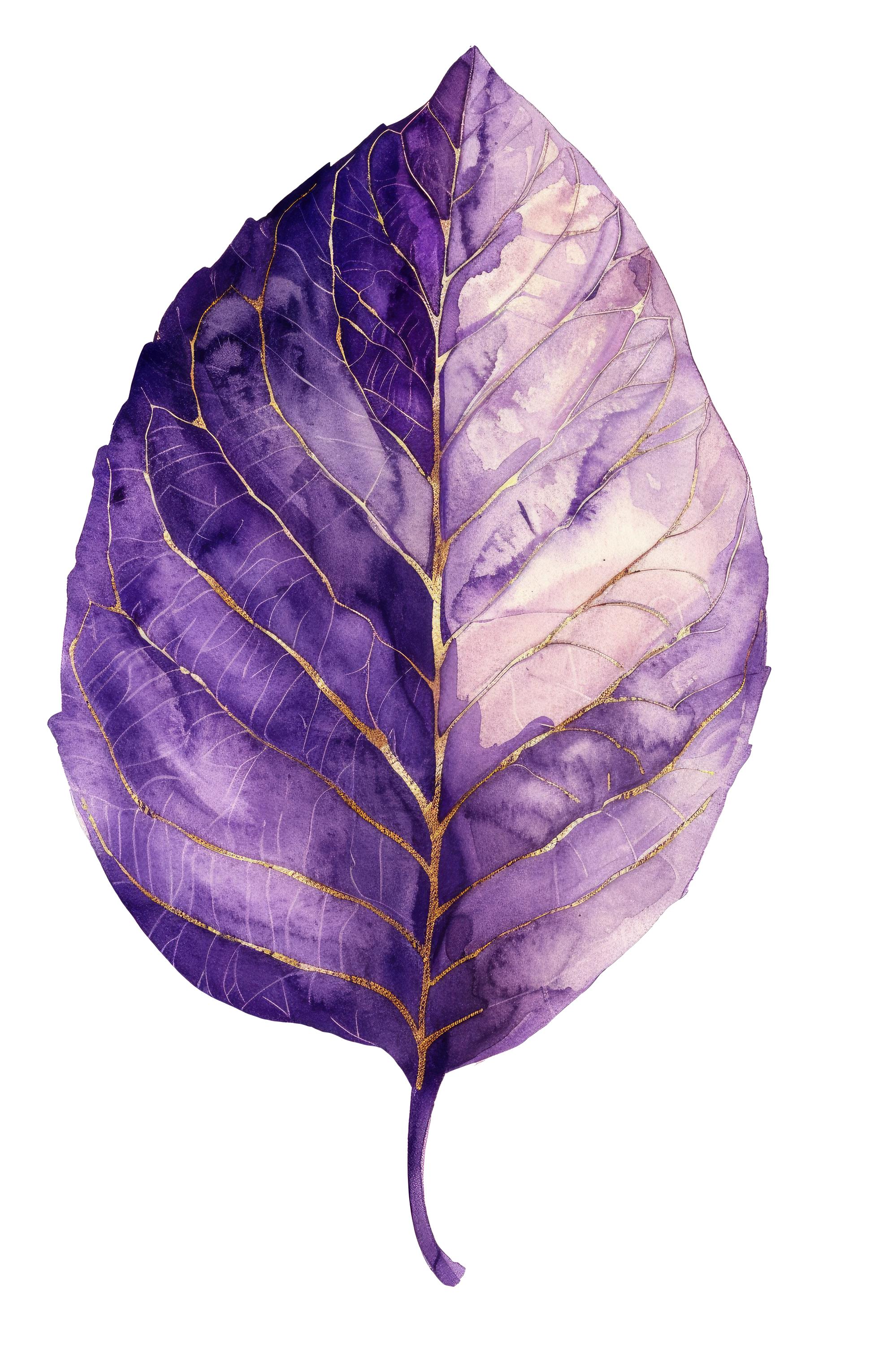 10 Purple Gold Leaves Clipart, Leaves Print, Printable Watercolor ...