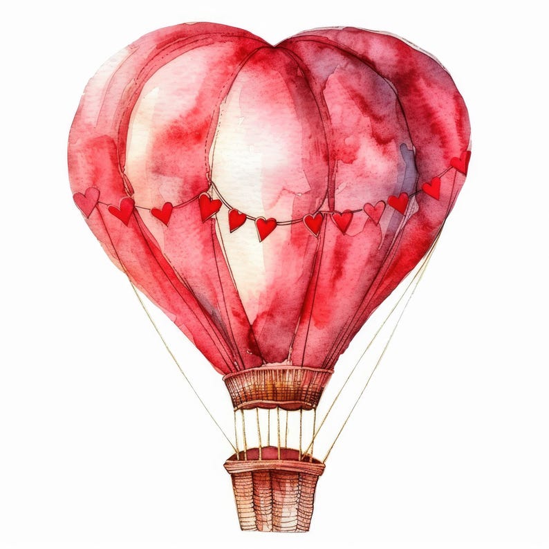 10 Valentines Hot Air Balloon Cliparts, Heart Balloon Clipart, Wedding ...