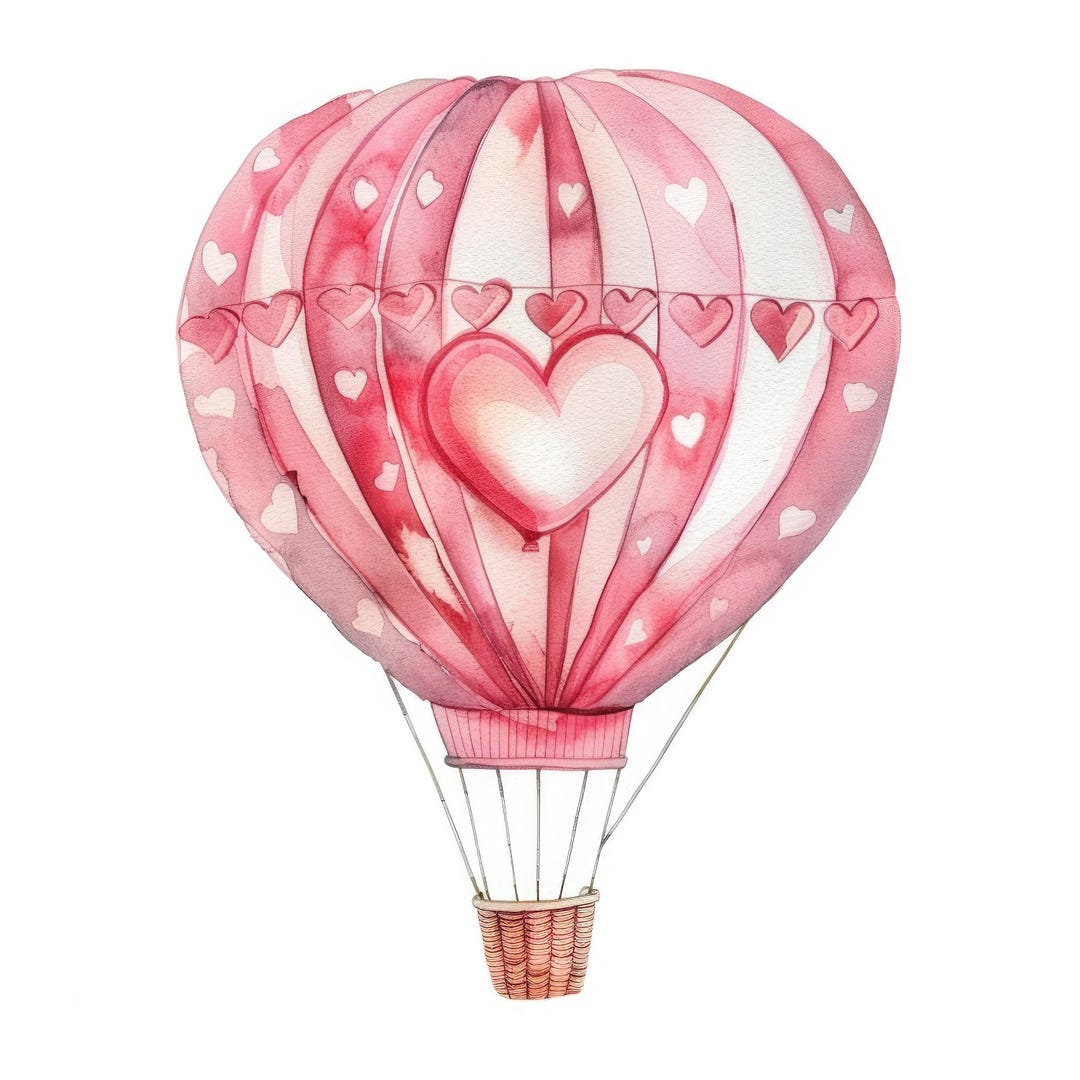 10 Valentines Hot Air Balloon Cliparts, Heart Balloon Clipart, Wedding ...