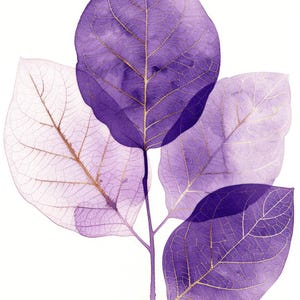 10 Purple Gold Leaves Clipart, Leaves Print, Printable Watercolor ...
