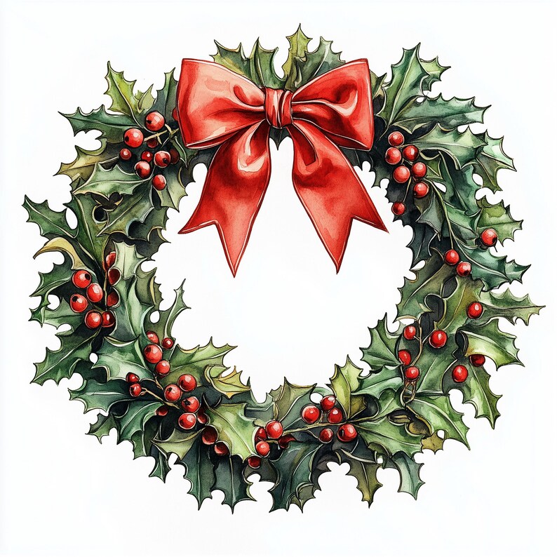 16 Holly Leaves Christmas Wreath Clipart | Festive Holiday Decor ...