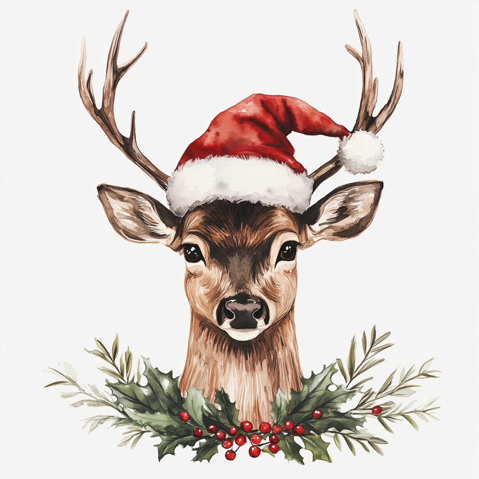 14 Deer With Santa Hat Clipart | Reindeer and Fawn | Watercolor Designs ...
