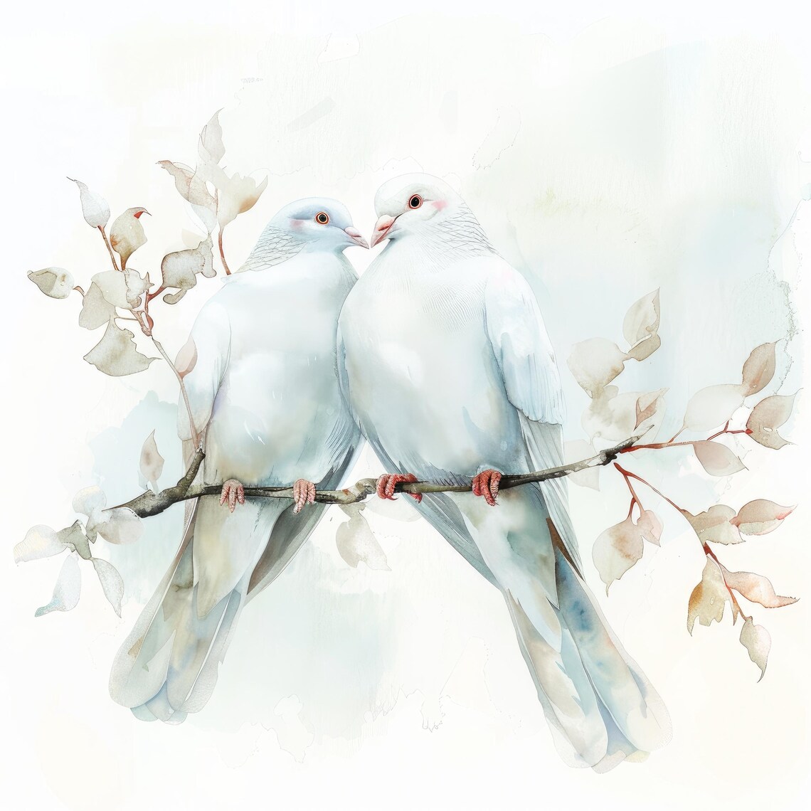 11 White Doves Couple Clipart, Peace Dove, Printable Watercolor Clipart ...