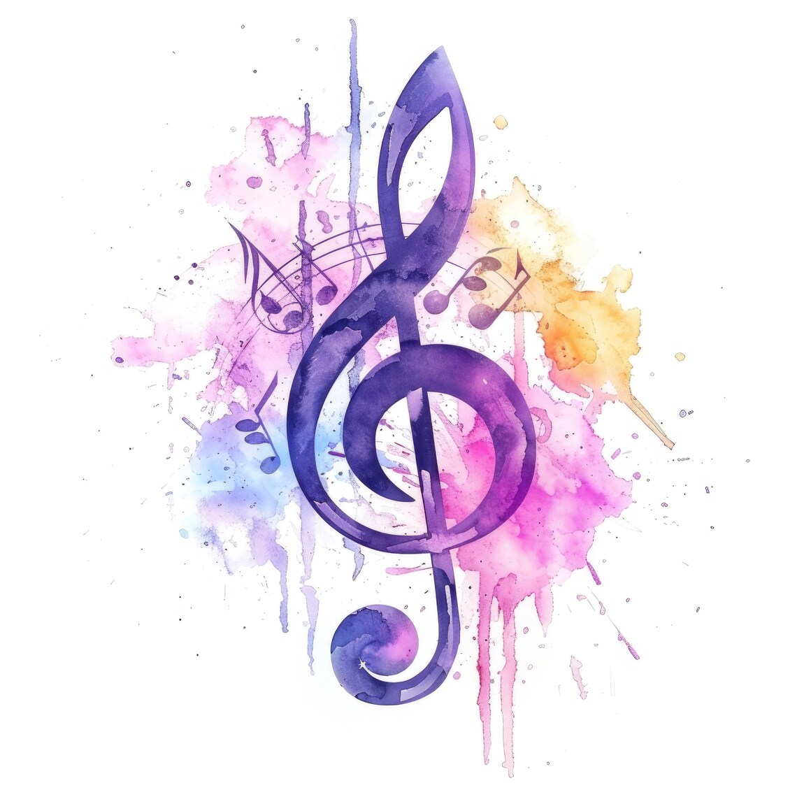 9 Music Notes Clipart, Watercolor Treble Clef, Artistic Music Print ...