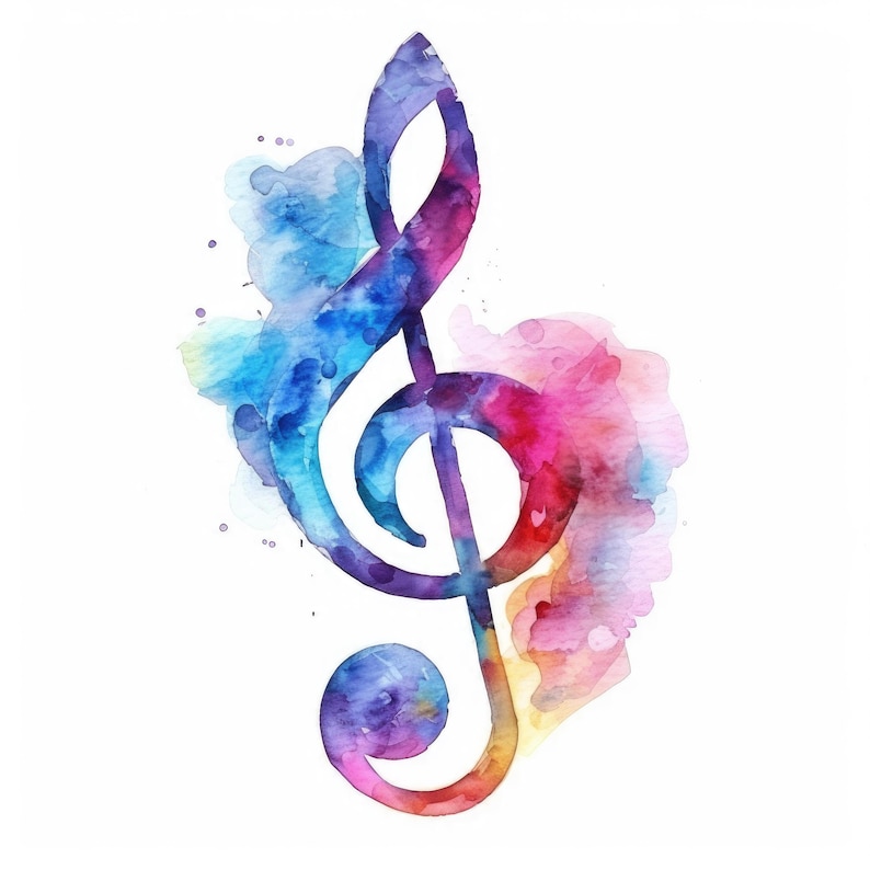 9 Music Notes Clipart, Watercolor Treble Clef, Artistic Music Print ...