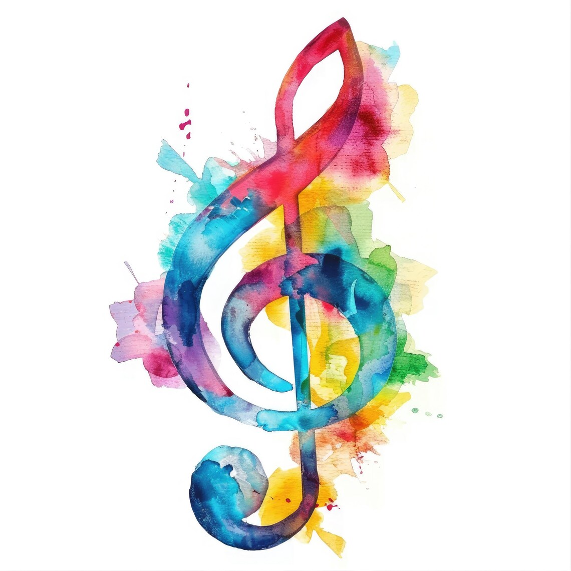 9 Music Notes Clipart, Watercolor Treble Clef, Artistic Music Print ...