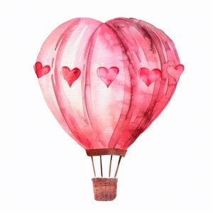 10 Valentines Hot Air Balloon Cliparts, Heart Balloon Clipart, Wedding ...