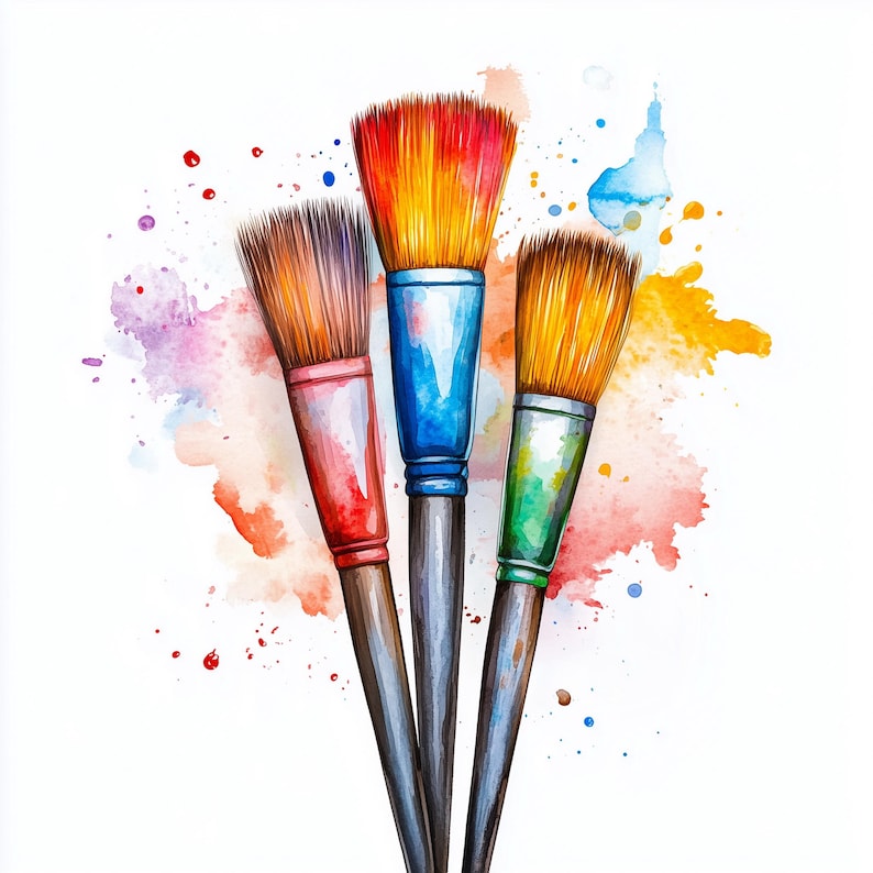 15 Paint Brushes Clipart | Watercolor Painting Supplies Images ...