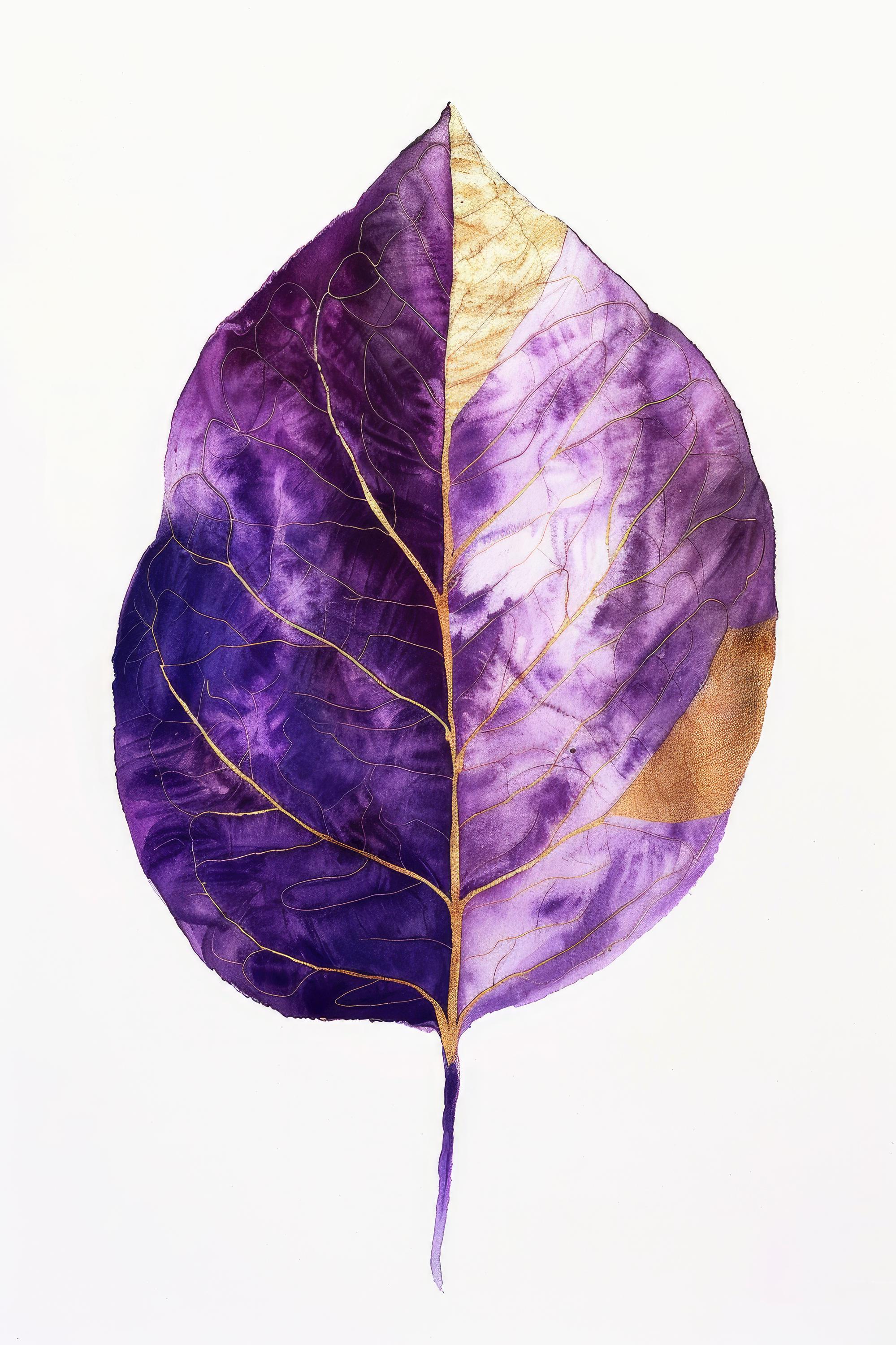 10 Purple Gold Leaves Clipart, Leaves Print, Printable Watercolor ...