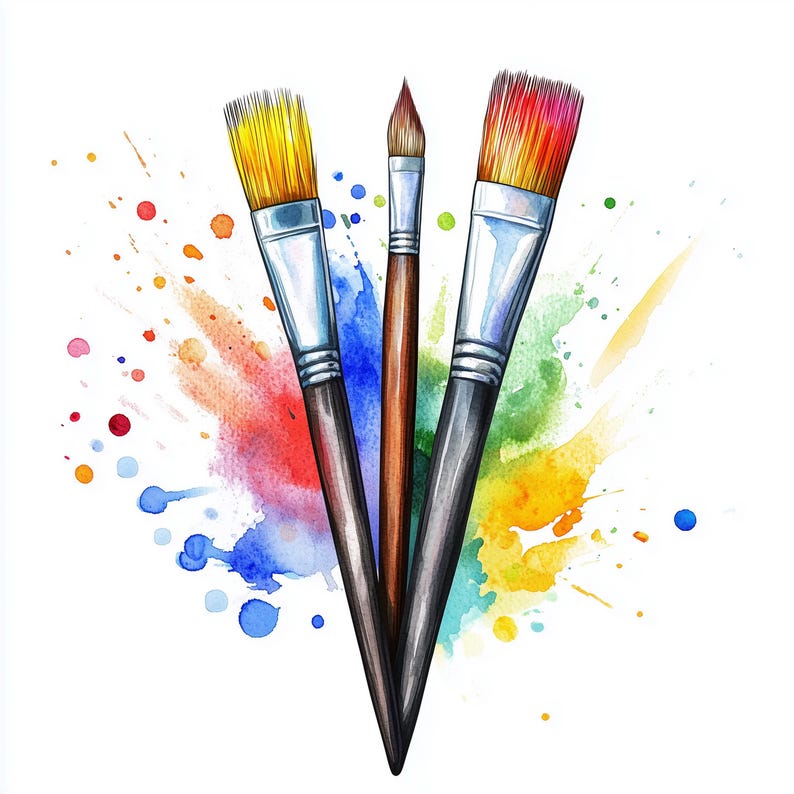 15 Paint Brushes Clipart | Watercolor Painting Supplies Images ...