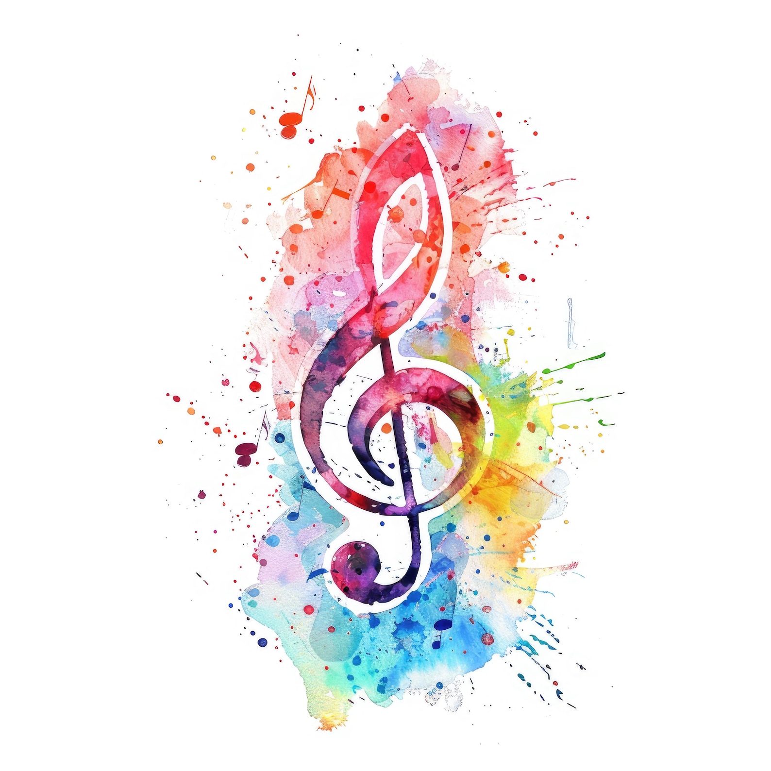 9 Music Notes Clipart, Watercolor Treble Clef, Artistic Music Print ...