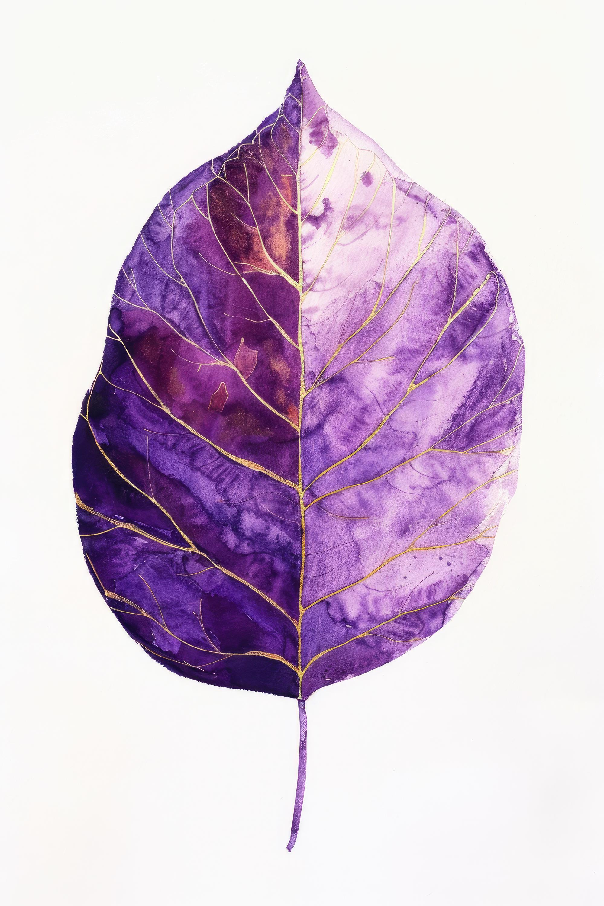 10 Purple Gold Leaves Clipart, Leaves Print, Printable Watercolor ...