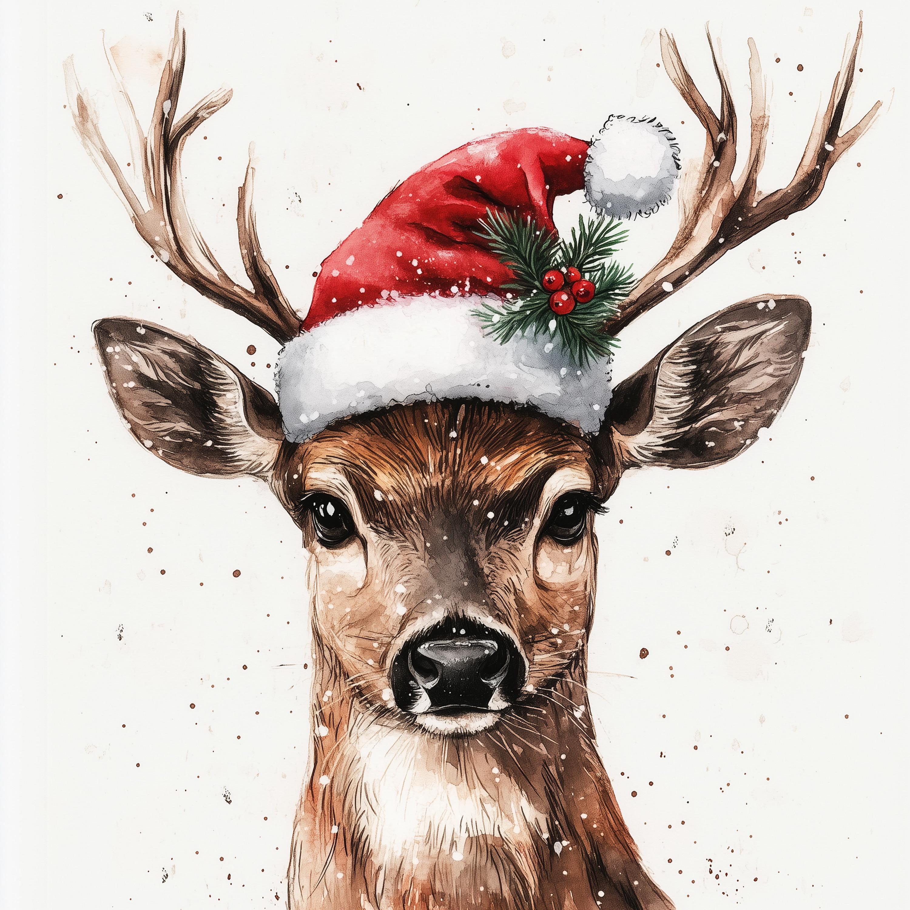 14 Clipart de cerf avec un chapeau de père Noël | Renne et faon ...