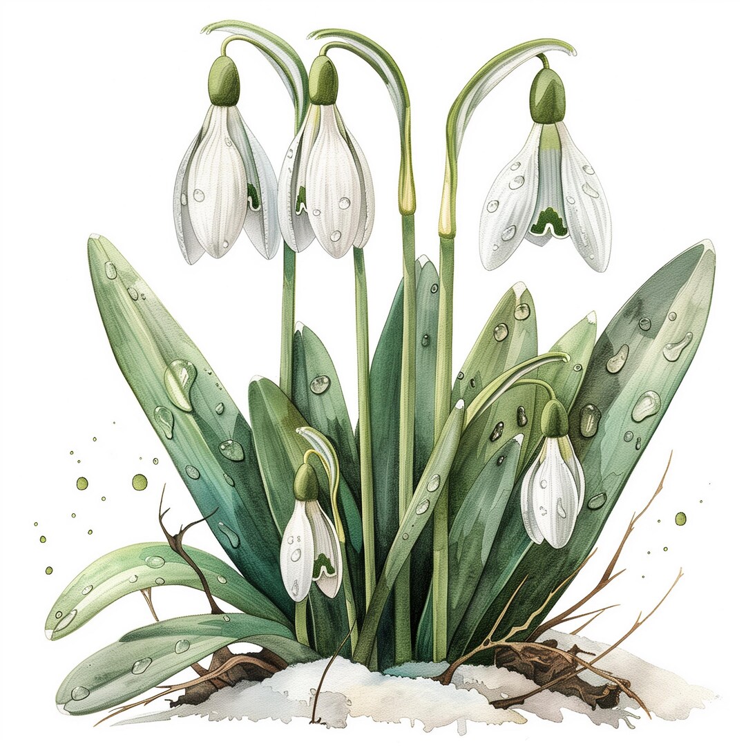 13 Snowdrops Clipart, Spring Flowers Clipart, Printable Watercolor ...