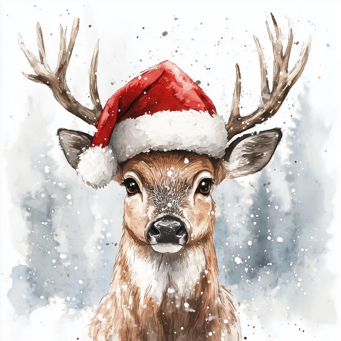 14 Deer With Santa Hat Clipart | Reindeer and Fawn | Watercolor Designs ...
