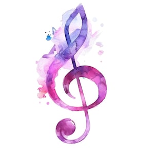 9 Music Notes Clipart, Watercolor Treble Clef, Artistic Music Print ...
