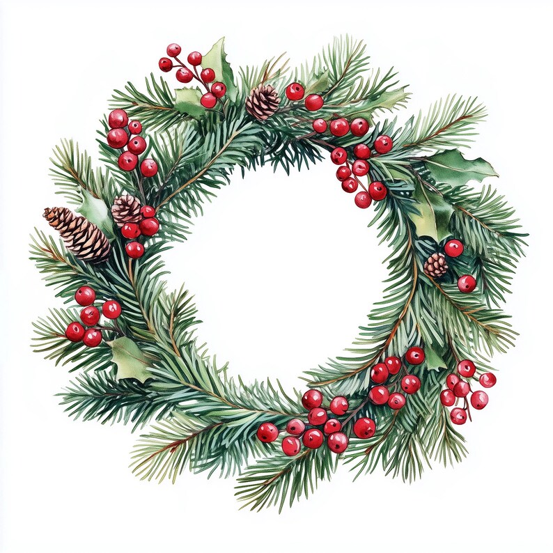 16 Holly Leaves Christmas Wreath Clipart | Festive Holiday Decor ...