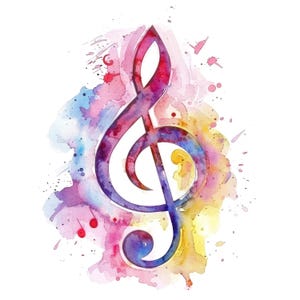 9 Music Notes Clipart, Watercolor Treble Clef, Artistic Music Print ...