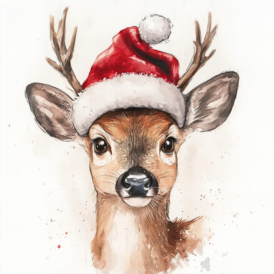 14 Deer With Santa Hat Clipart | Reindeer and Fawn | Watercolor Designs ...