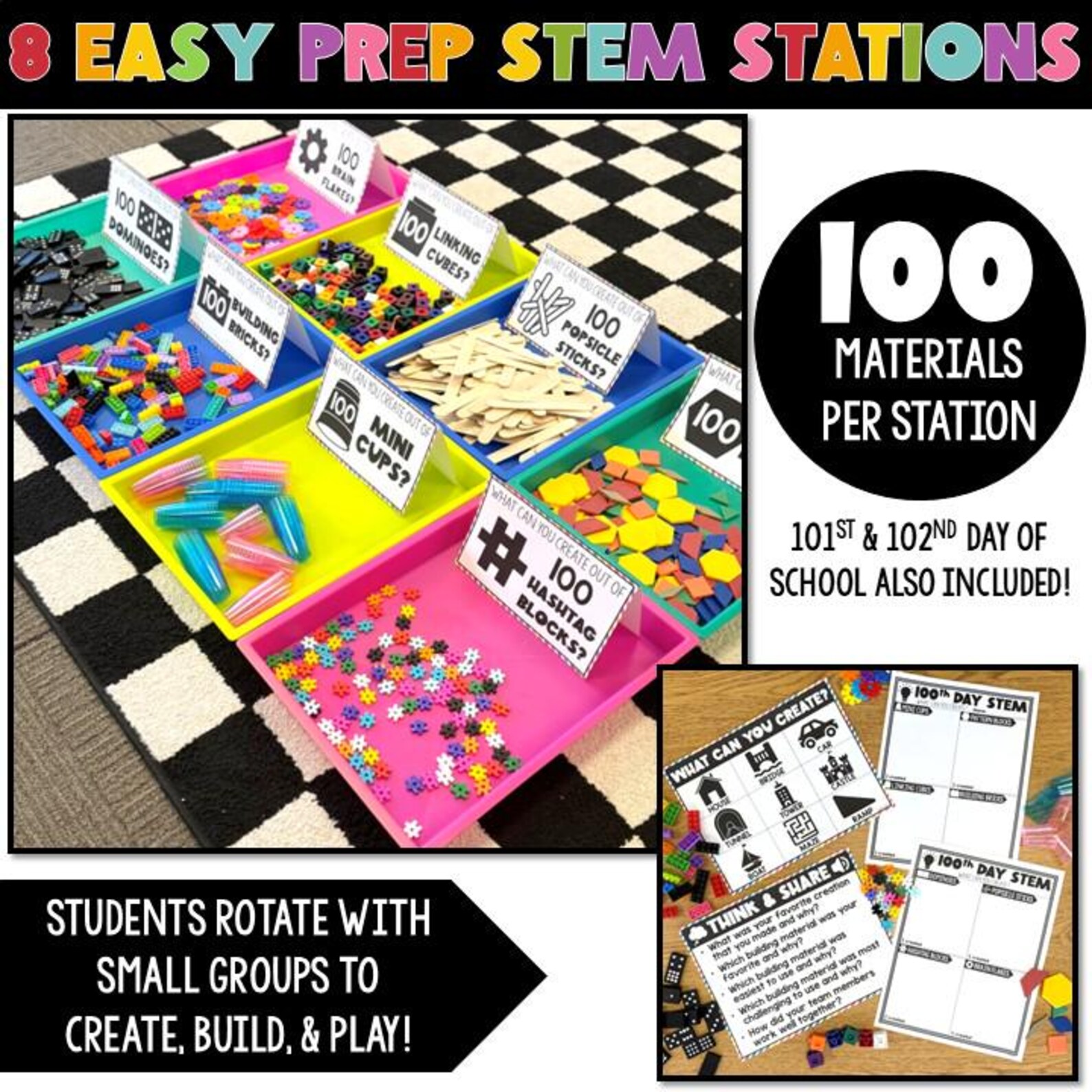 100th Day of School STEM Activities and Stations - Team Building ...