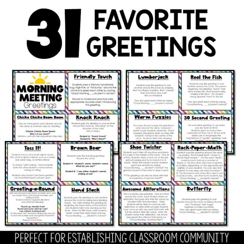 Morning Meeting Greeting Cards: Back to School Community Building ...